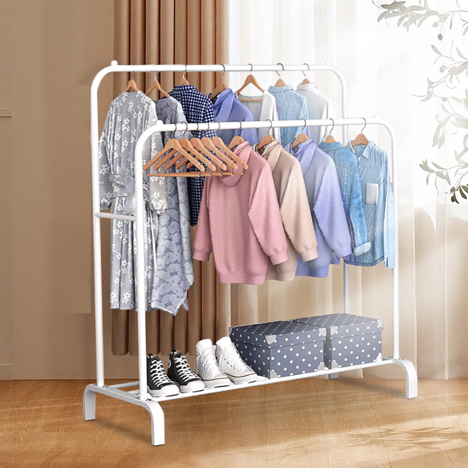 Rolling Clothes Rack, Metal Coat Rack, Double Clothing Rack, Height ...