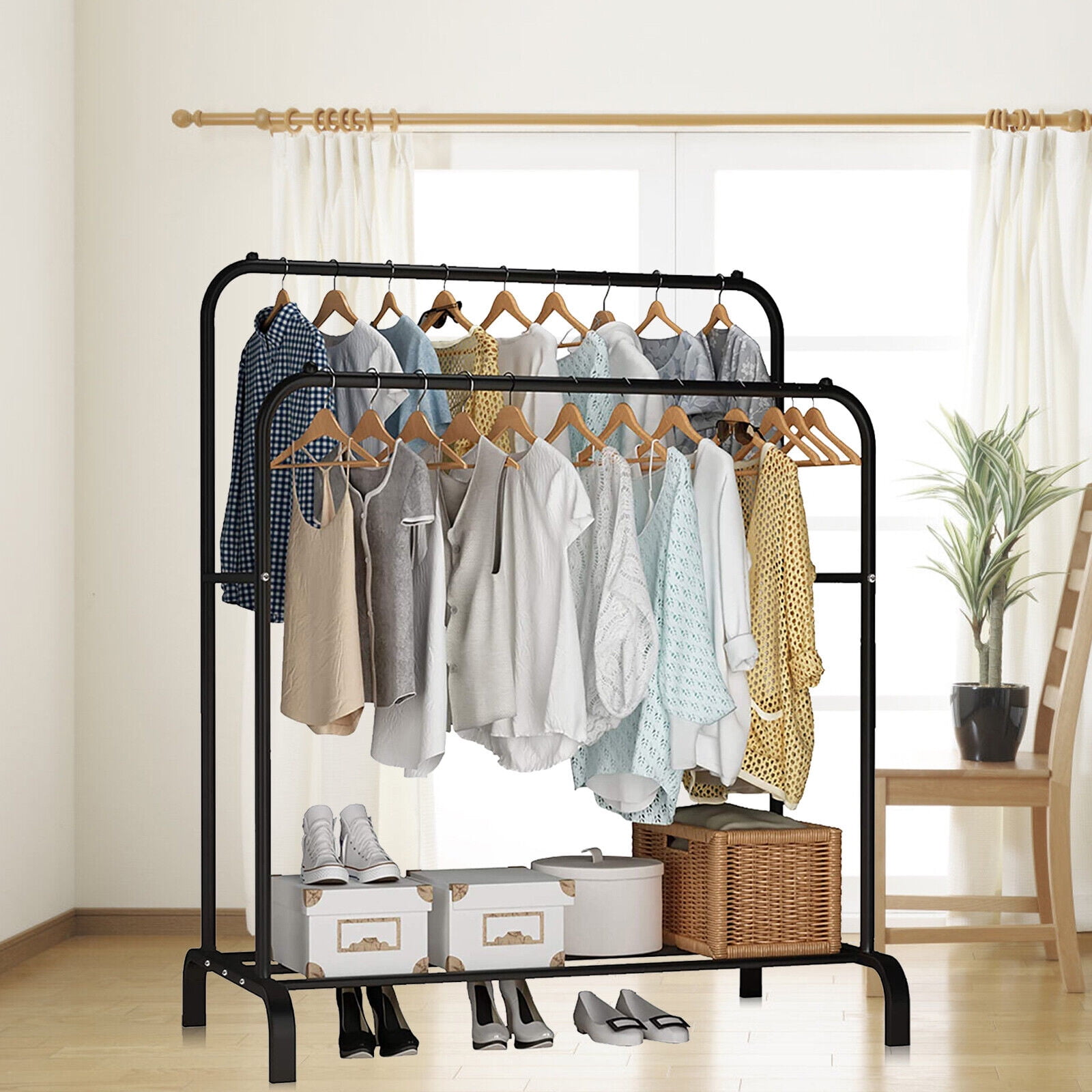 Rolling Clothes Rack, Metal Coat Rack, Double Clothing Rack, Height ...