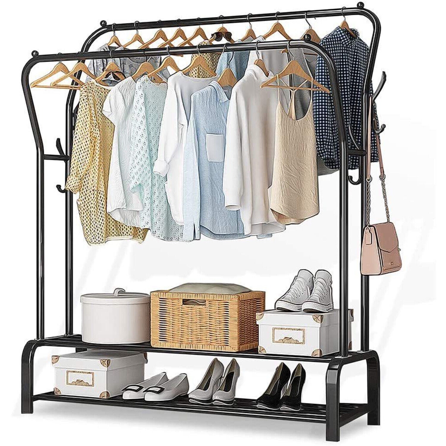 Rolling Clothes Rack, Metal Coat Rack, Double Clothing Rack, Height ...