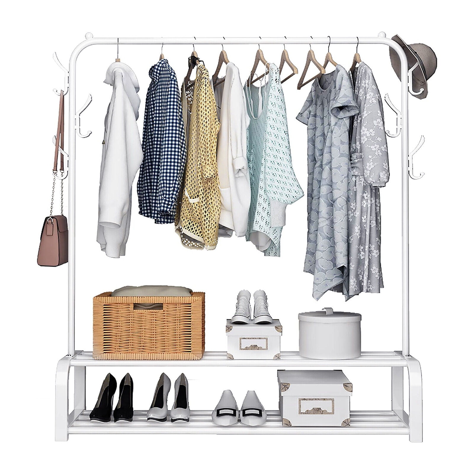 Rolling Clothes Rack, Metal Coat Rack, Double Clothing Rack, Height ...