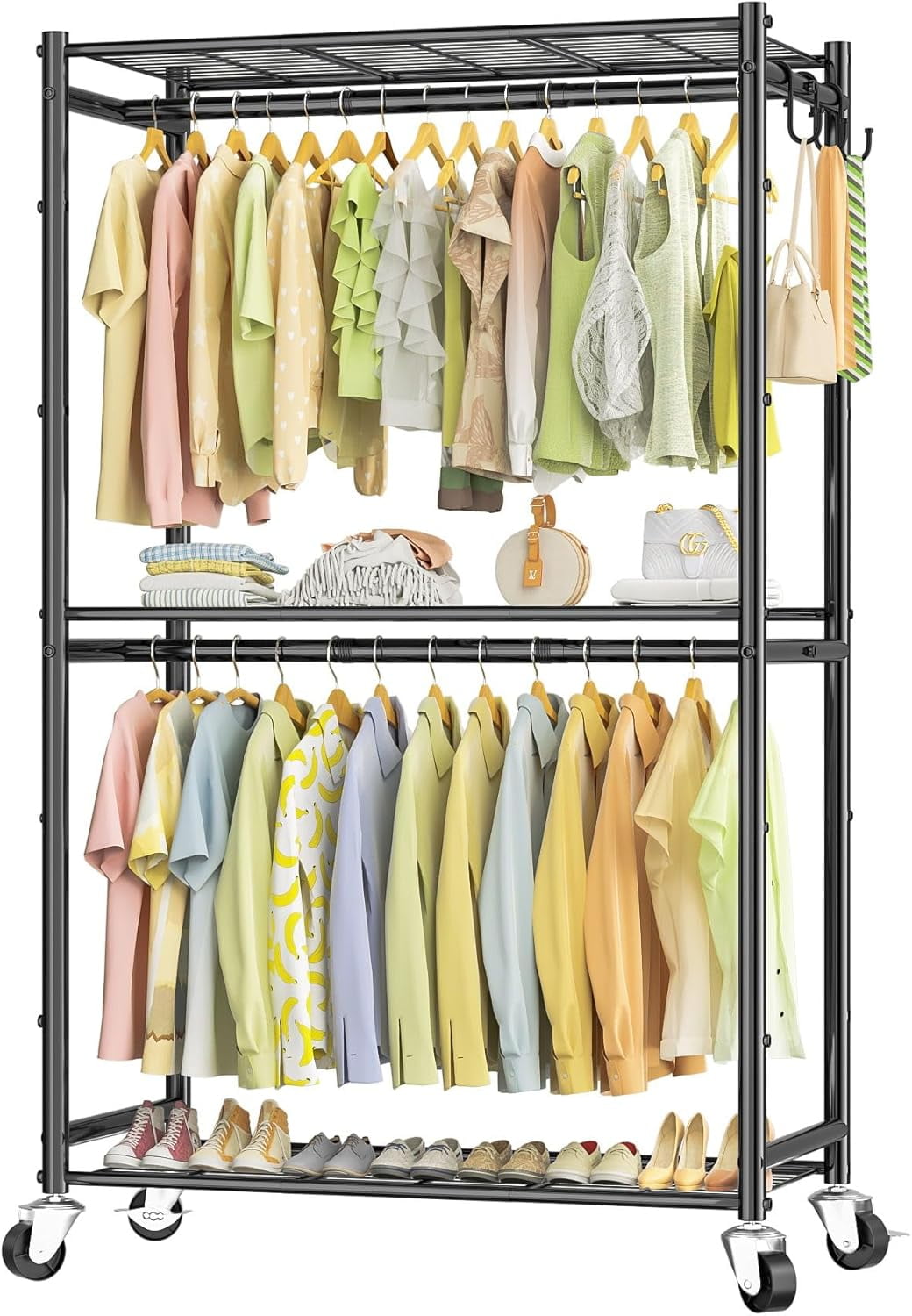 Rolling Clothes Rack for Hanging Clothes, Metal Clothing Garment Rack ...