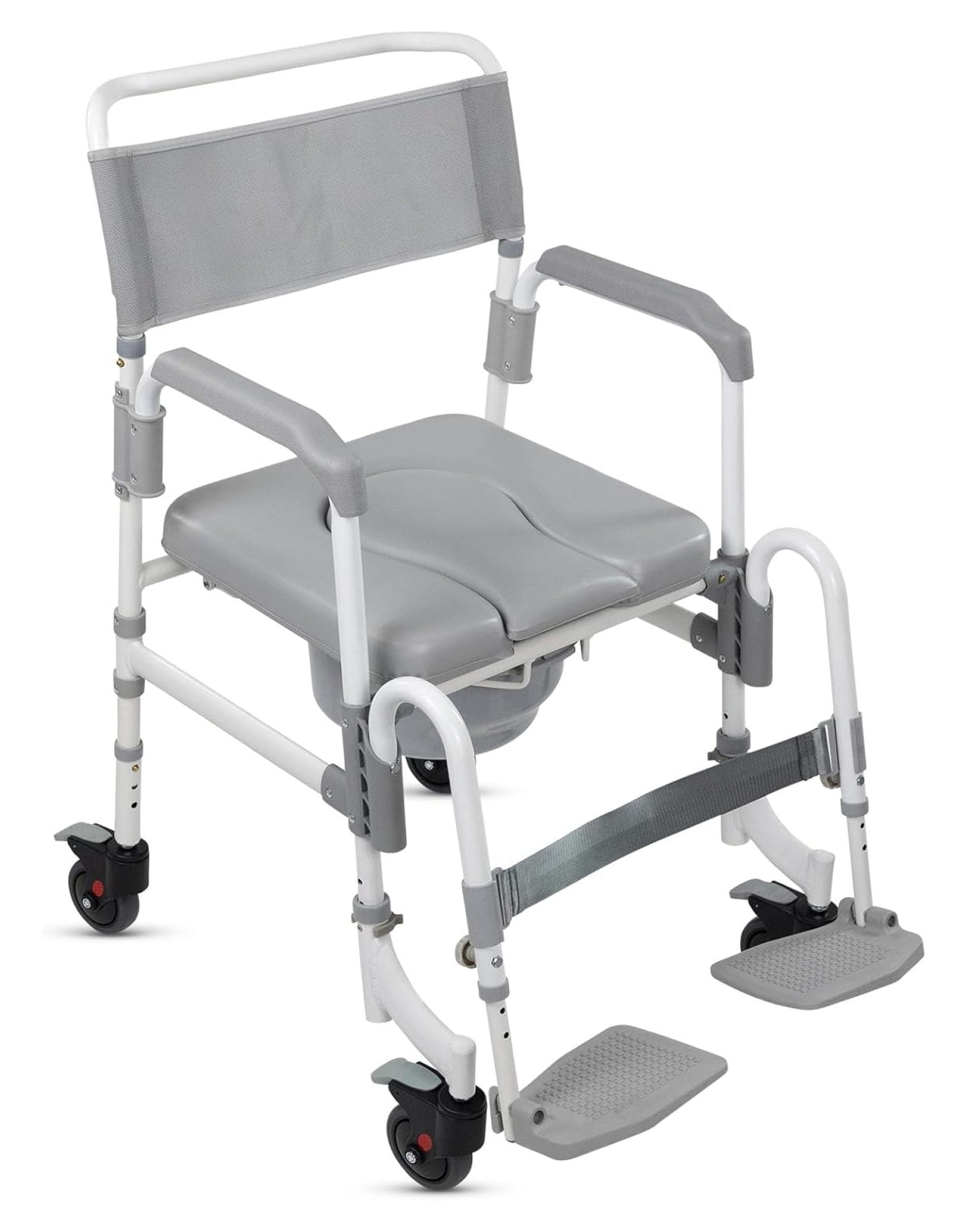 Rolling Commode & Shower Chair with Wheels - 3 in 1 Transport Wheelchair for Inside Bathroom ...