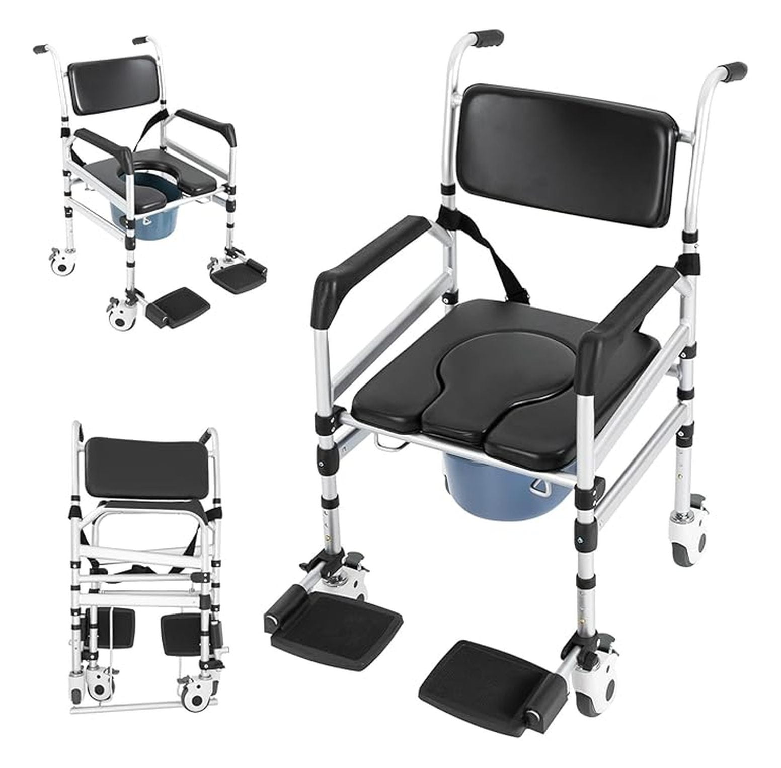 Rolling Commode Shower Chair With Wheels, Transport Wheelchair,Folding ...