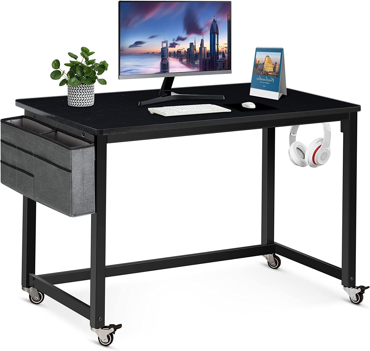 Rolling Computer Desk with 4 Smooth Wheels, Simple Style Mobile Writing ...