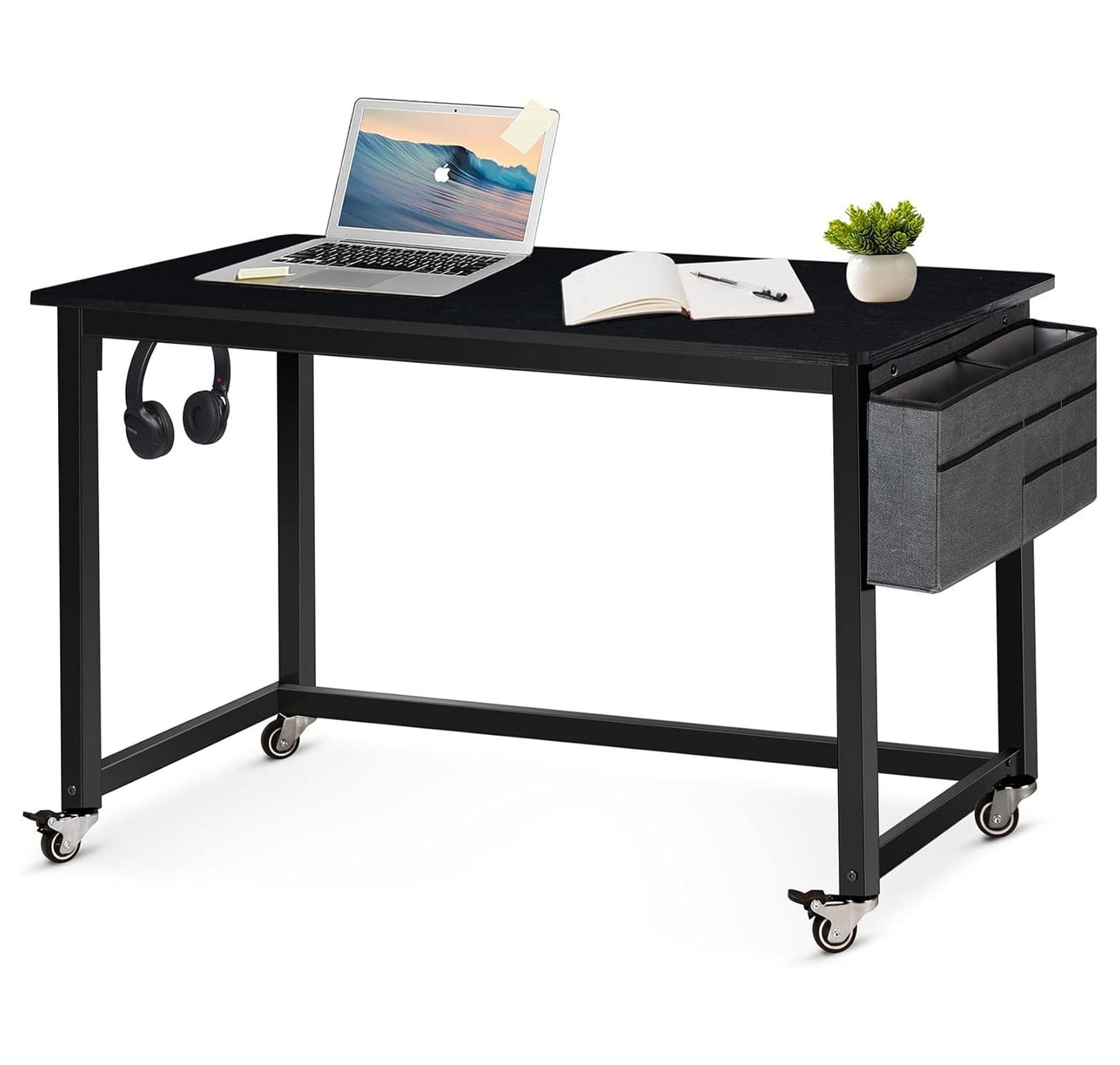 Rolling Computer Desk with 4 Smooth Wheels, Simple Style Mobile Writing ...
