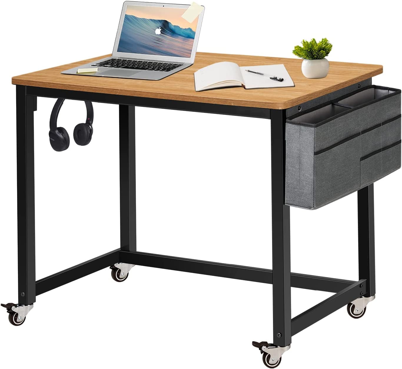 Rolling Computer Desk with 4 Smooth Wheels, Simple Style Mobile Writing ...