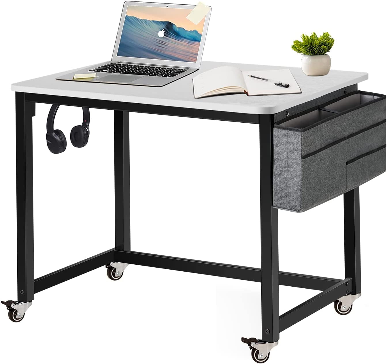 Rolling Computer Desk with 4 Smooth Wheels, Simple Style Mobile Writing ...