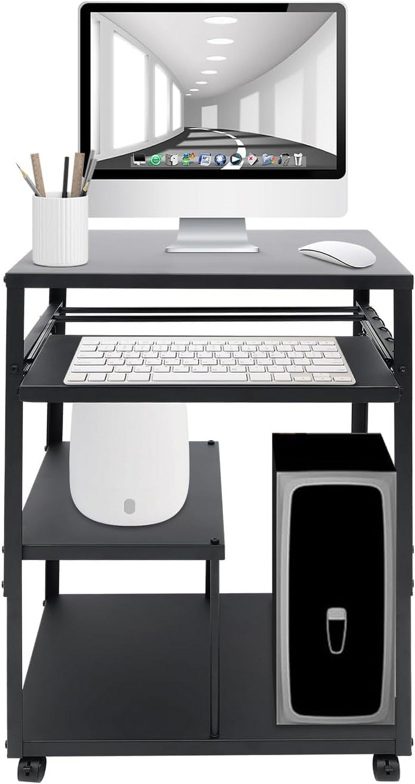 Rolling Computer Desk Cart with Keyboard Tray, Mobile Portable Computer ...