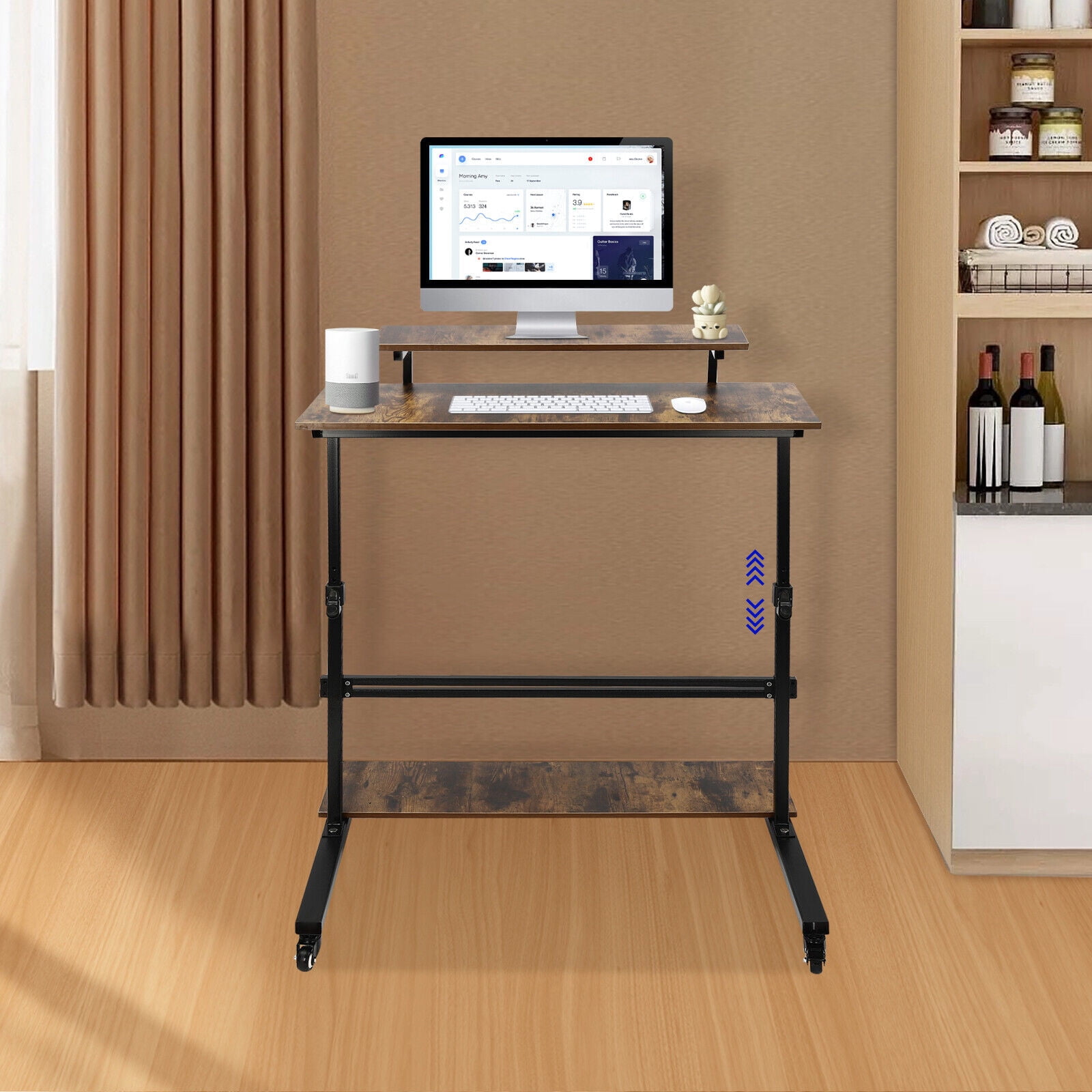 Rolling Computer Desk Floor Standing Height Adjustable with 4 Universal ...
