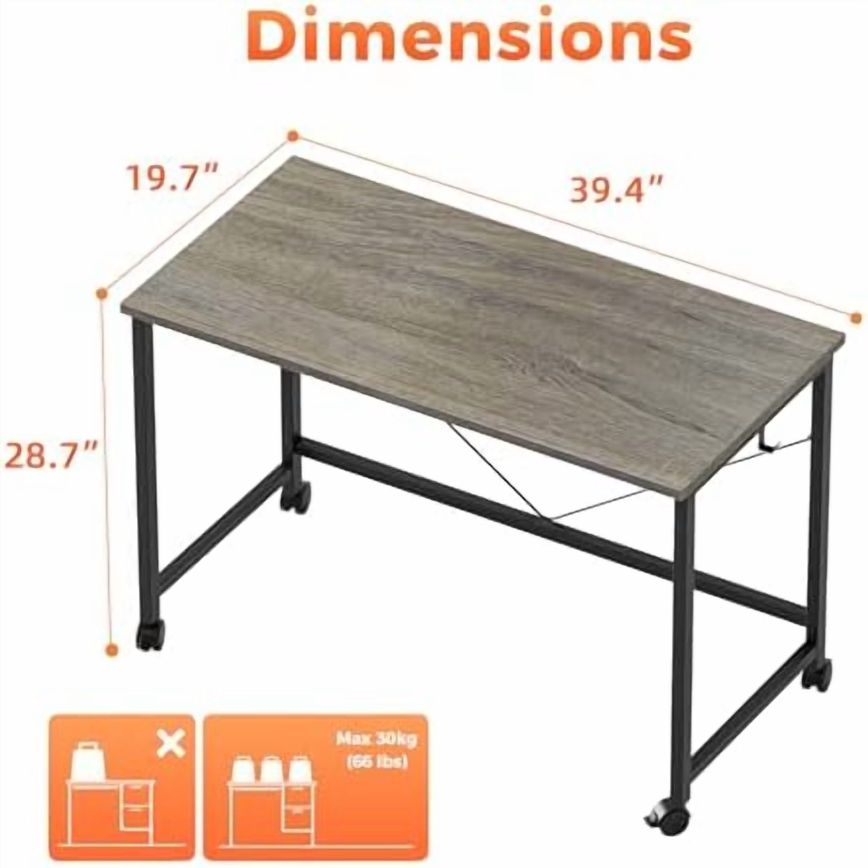 Rolling Computer Desk with Wheels, Gaming Desk for Small Spaces, Modern ...