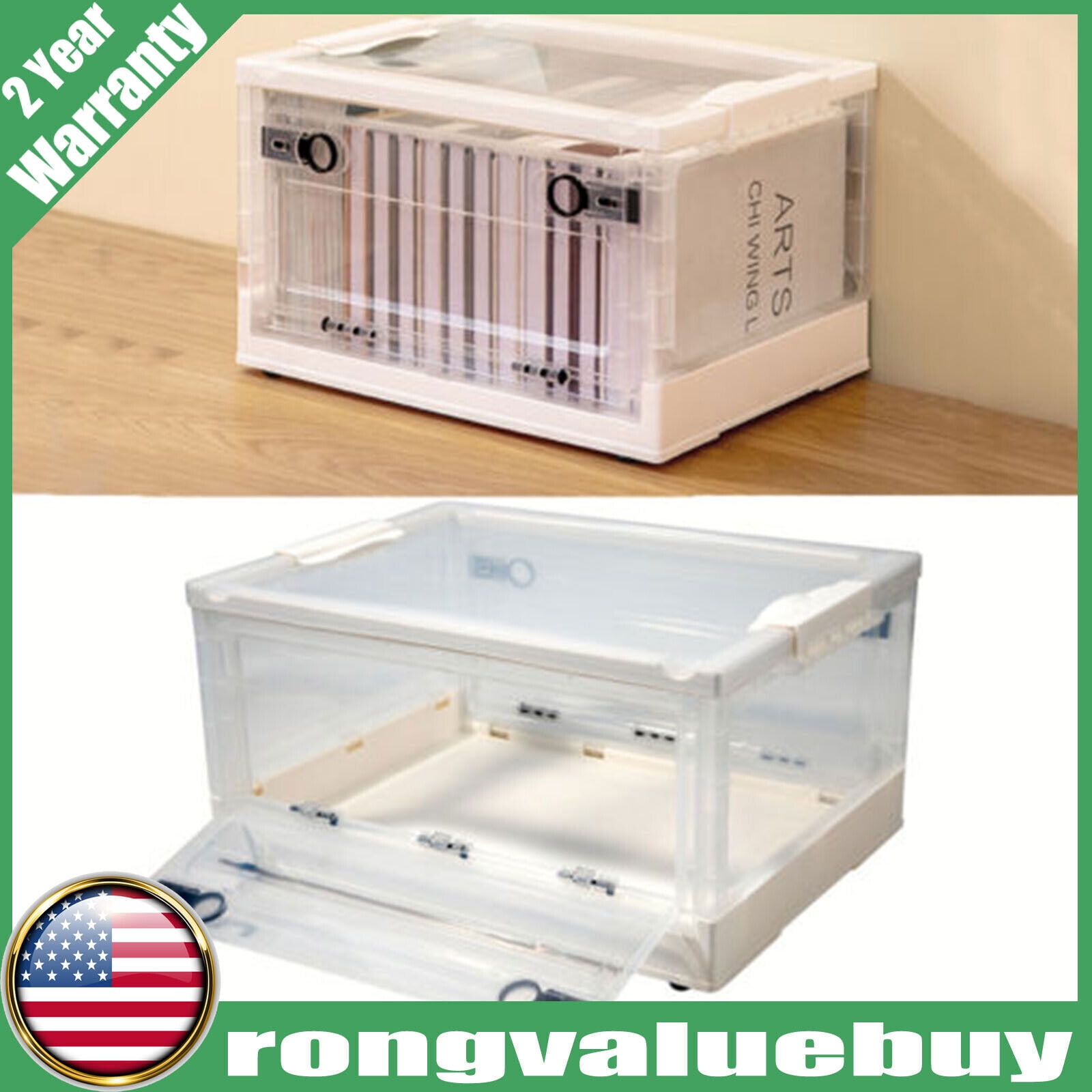 Rolling Container Collapsible Plastic Storage Bins with Lid Stackable ...