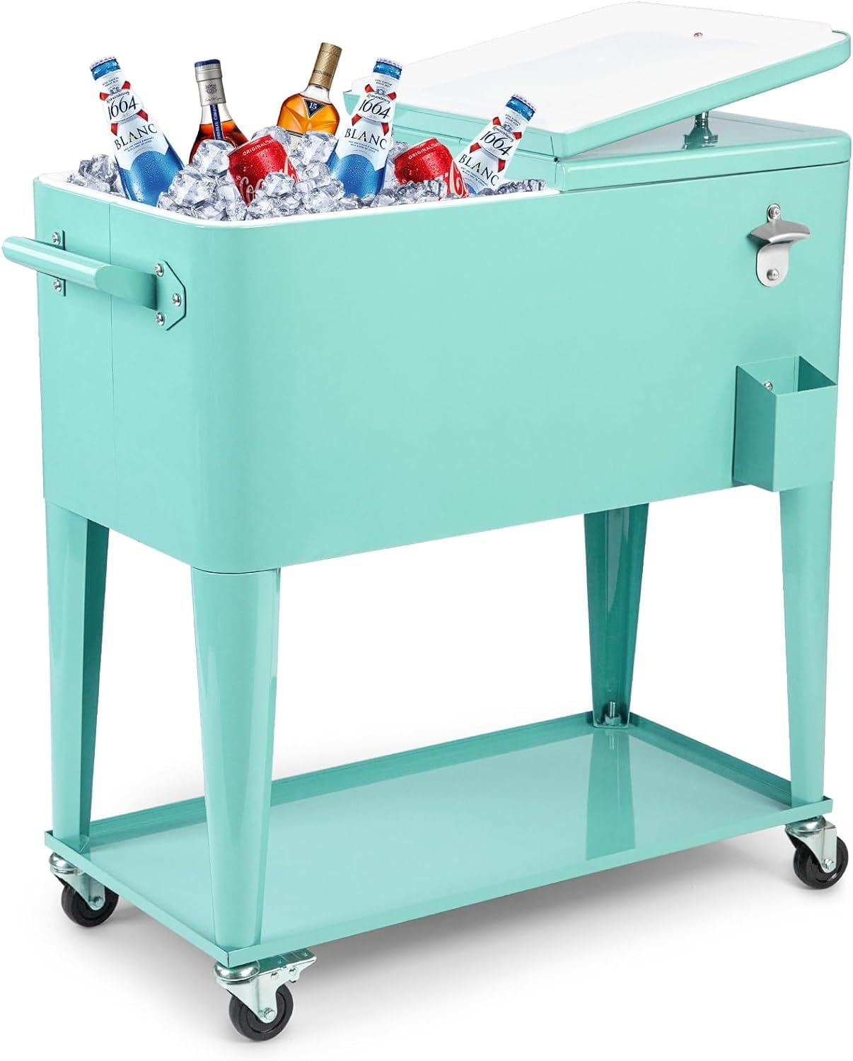 Rolling Cooler Cart with Wheels, Portable 80 Quart Bar Drink Cooler ...