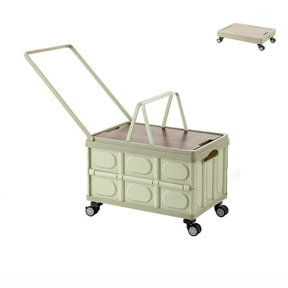 RLUETIME Rolling Crate Cart with Collapsible Handle, Wooden Cover ...