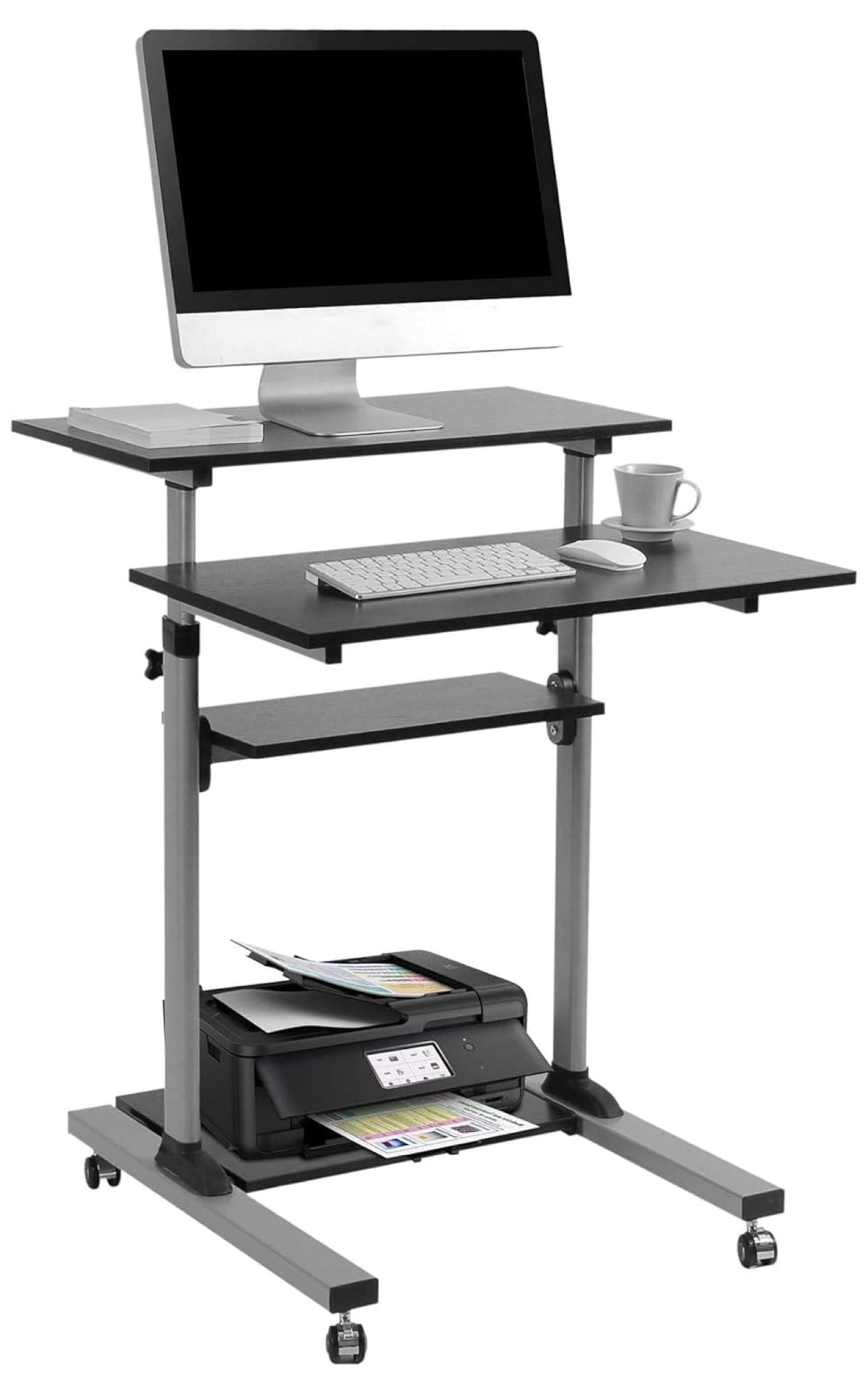 Rolling Desk for Laptop - Standing or Sitting Mobile Computer Cart with ...