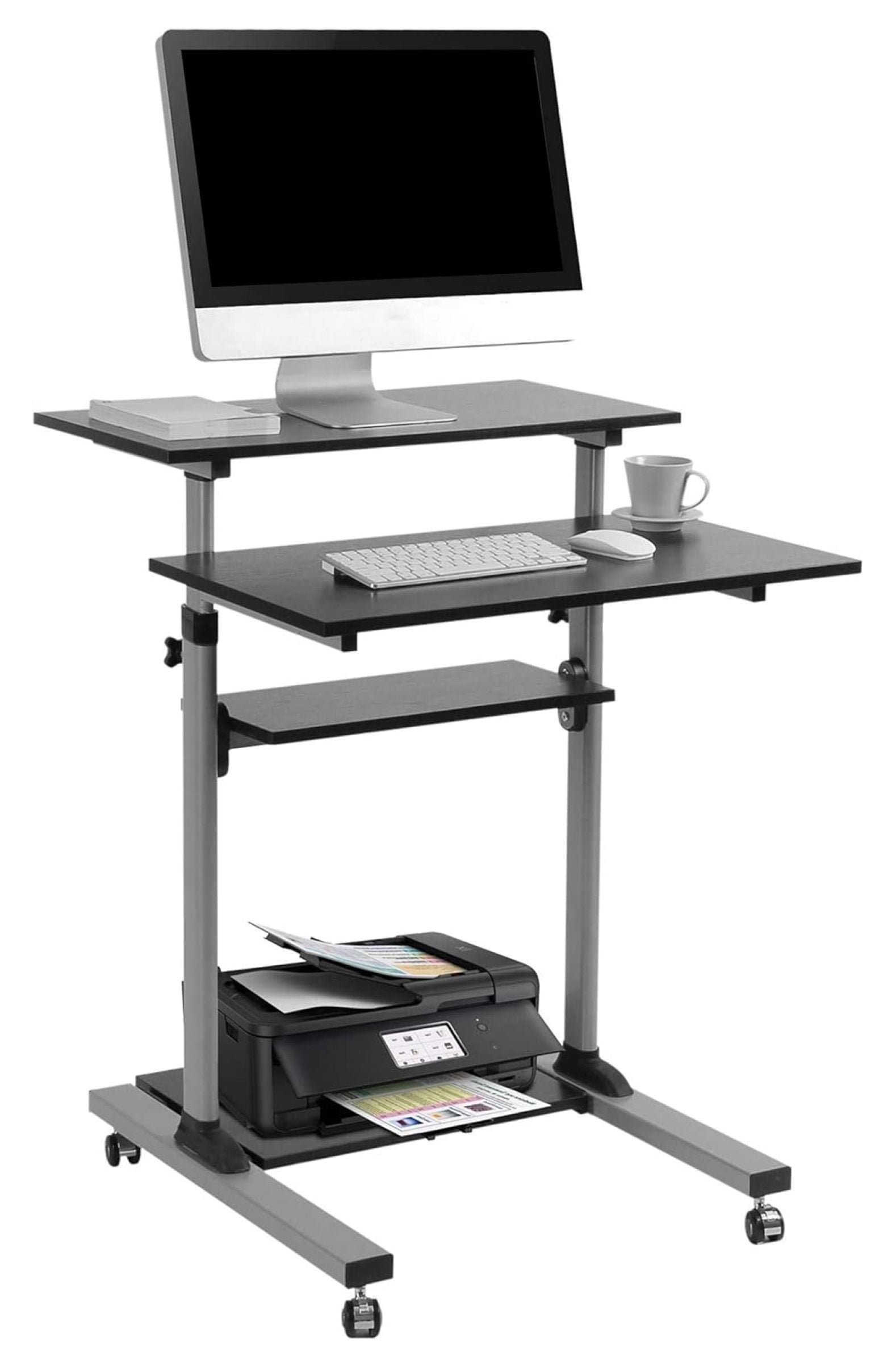 Rolling Desk for Laptop - Standing or Sitting Mobile Computer Cart with ...