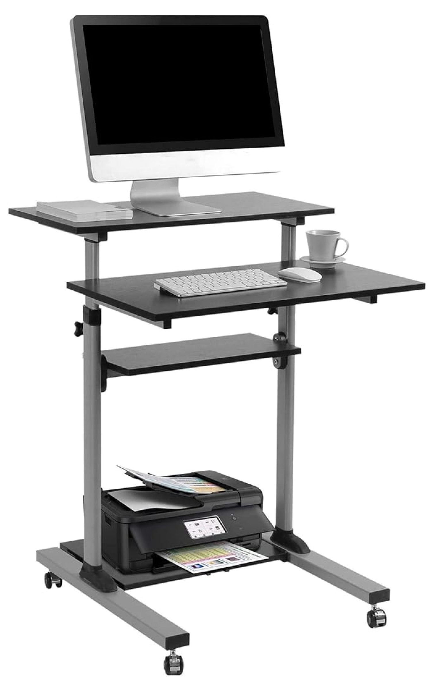Rolling Desk for Laptop - Standing or Sitting Mobile Computer Cart with ...