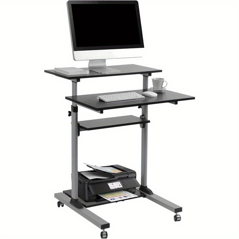Rolling Desk for Laptop - Standing Sitting Mobile Computer Cart Wheels ...
