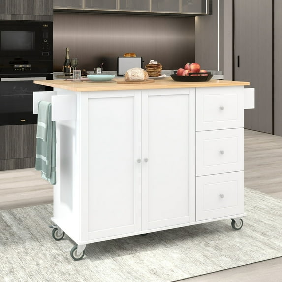 Rolling Drop - Leaf Kitchen Island / White MDF Material, 45 - 60 Min ...