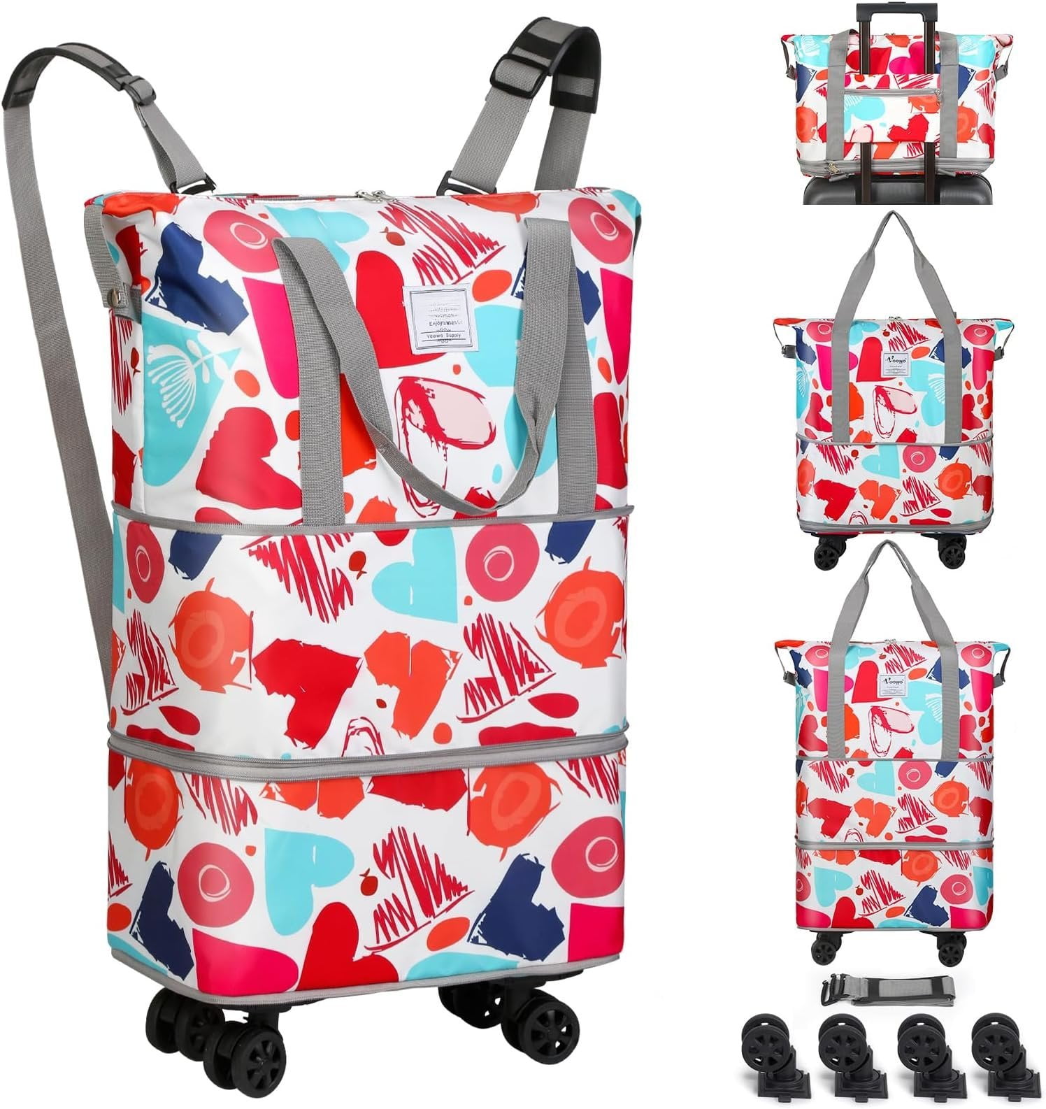 Rolling Duffel Bag with Wheels - Foldable Expandable Duffle Bag with ...