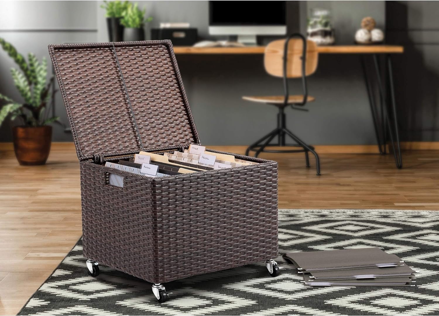 Rolling File Box - Storage Cabinet with Wheels - Weatherproof Rattan ...
