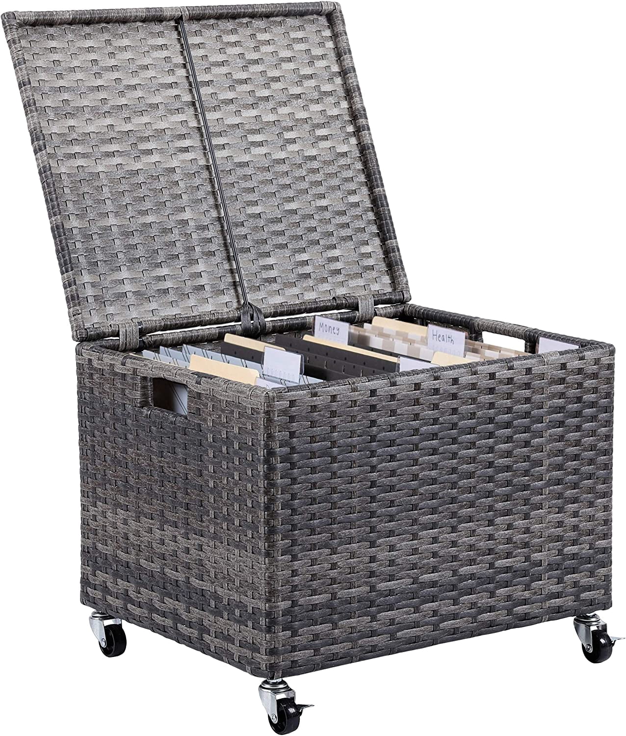 Rolling File Box - Storage Cabinet with Wheels - Weatherproof Rattan ...