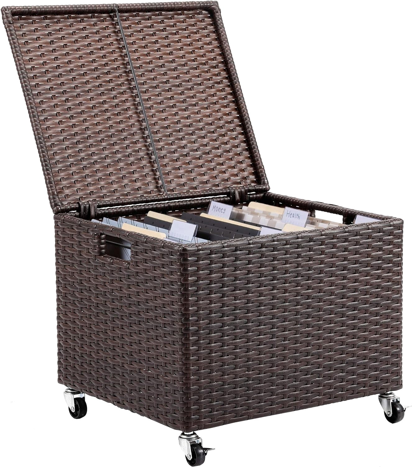 Rolling File Box - Storage Cabinet with Wheels - Weatherproof Rattan ...