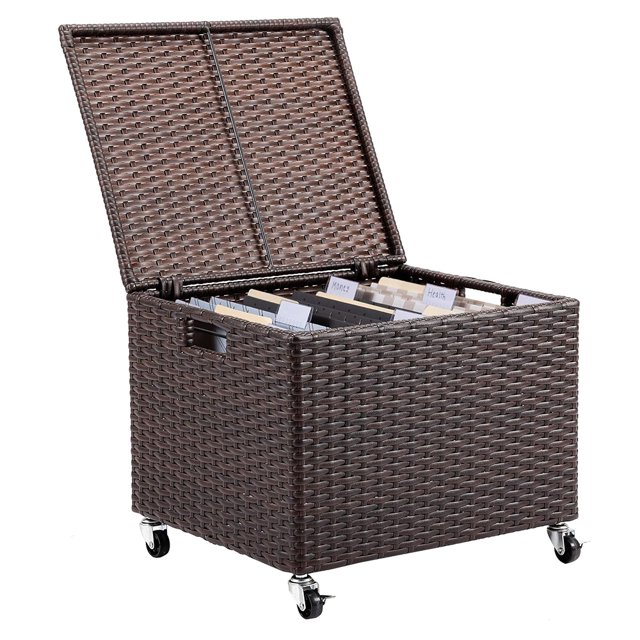 Rolling File Box - Storage Cabinet with Wheels - Synthetic Rattan ...