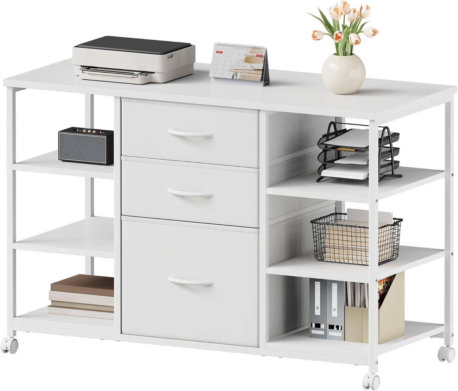 Rolling File Cabinet with 3 Fabric Drawers, Mobile Printer Stand with ...