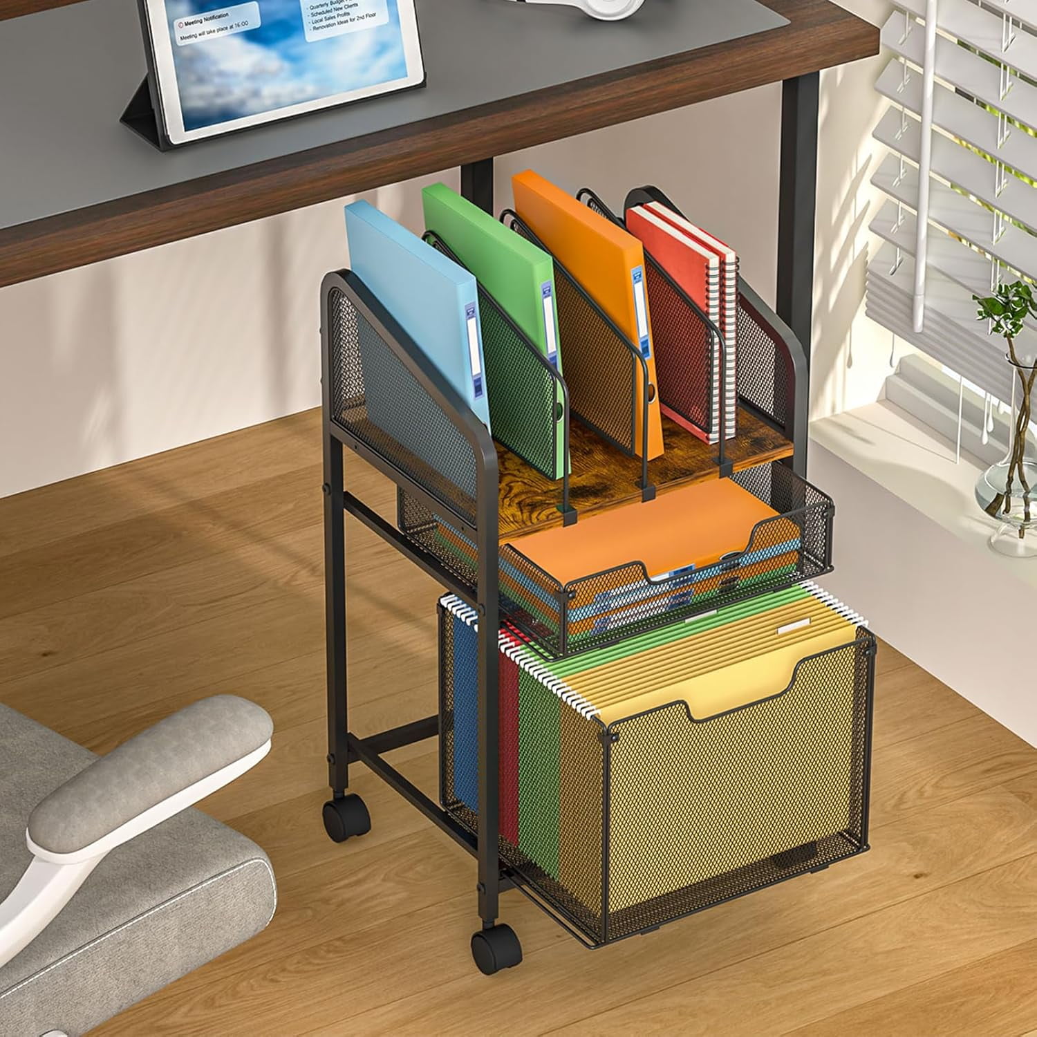 Rolling File Cabinet with Adjustable Dividers, Mobile Filing Cabinet ...