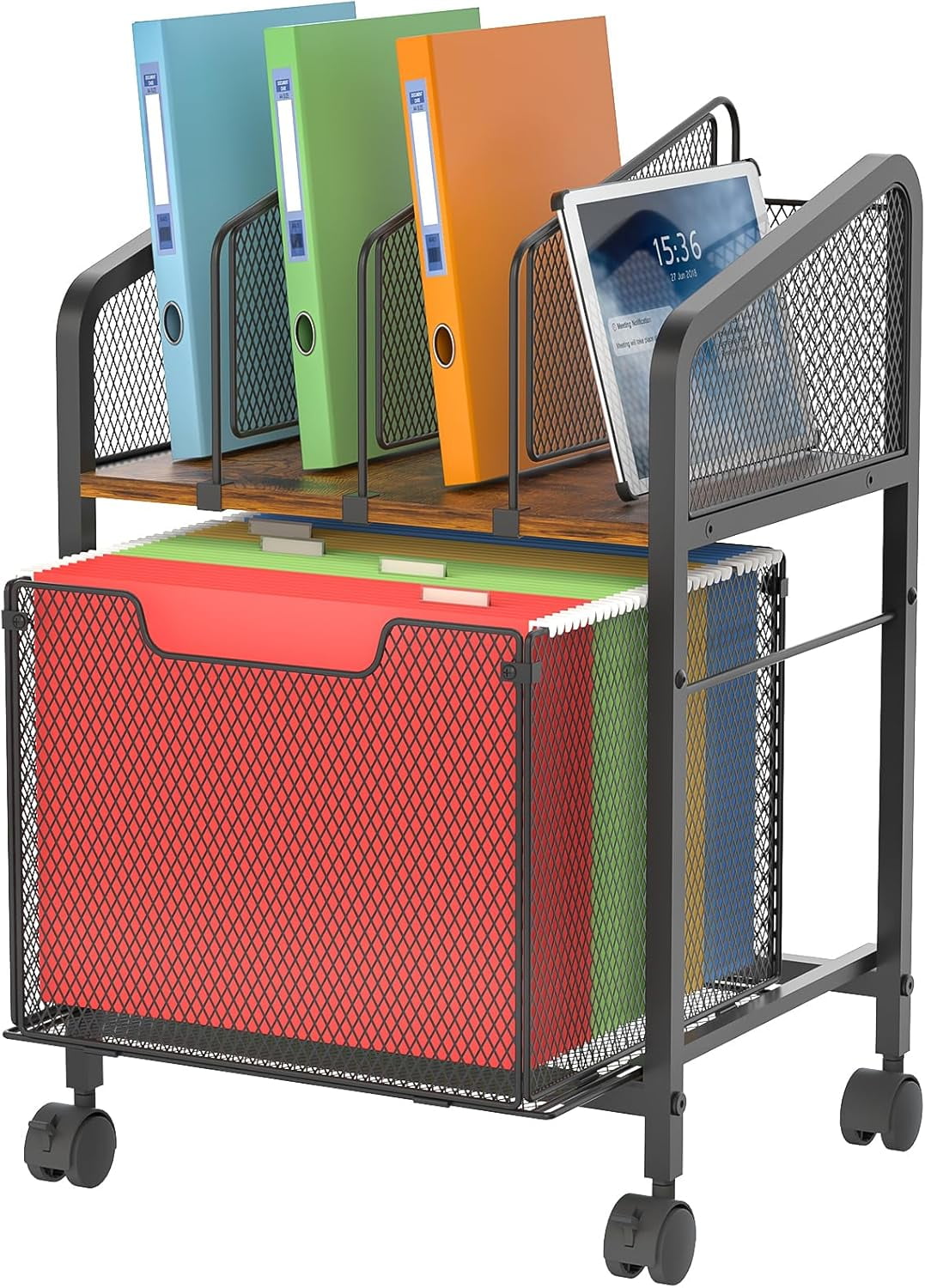 Rolling File Cabinet with Adjustable Dividers, Mobile Filing Cabinet ...