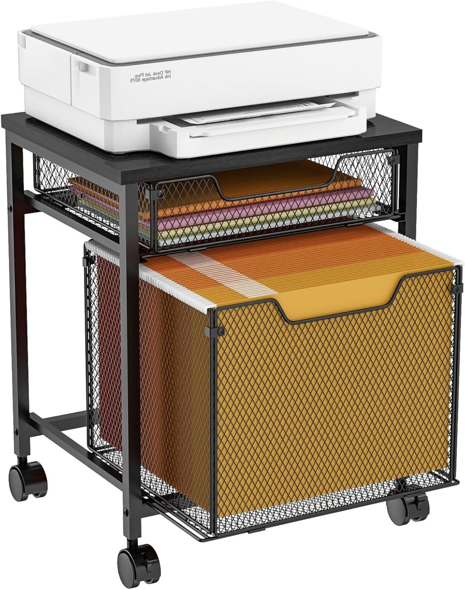 Rolling File Cabinet Cart, Printer Stand with Storage Drawer, 3-Tier ...