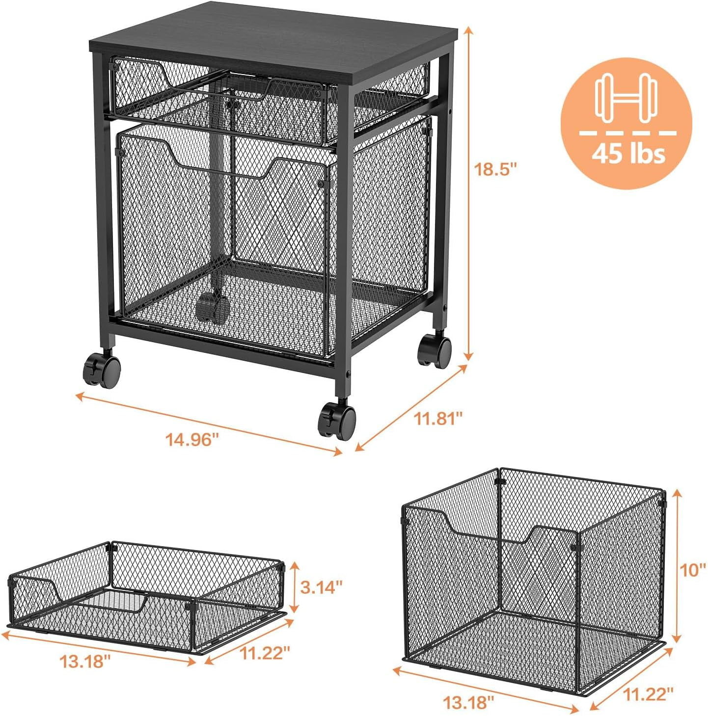 Rolling File Cabinet Cart with Storage Drawers, Mobile Filing Cabinet ...