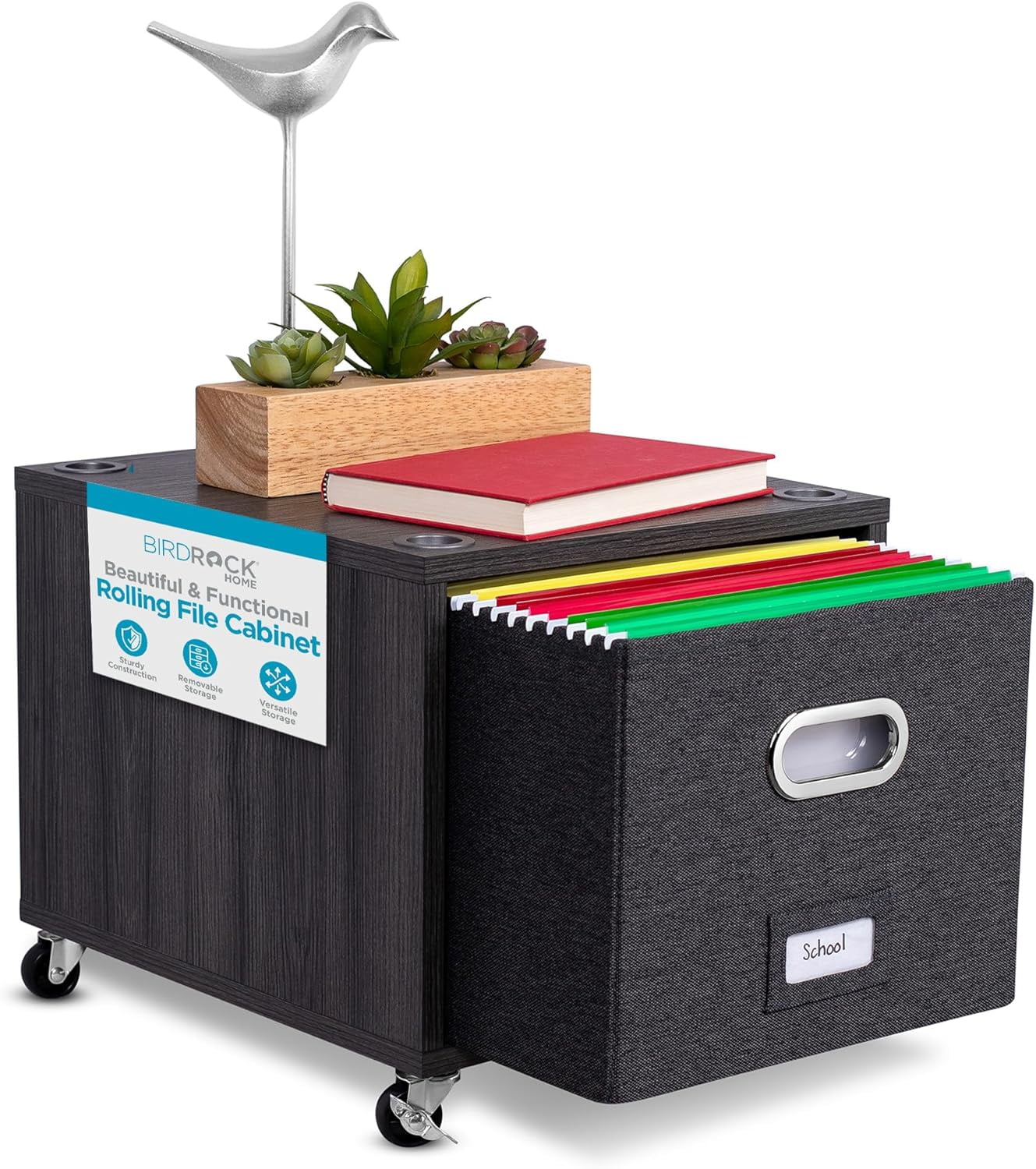 Rolling File Cabinet – Decorative Storage Shelf w/Removable Bins ...