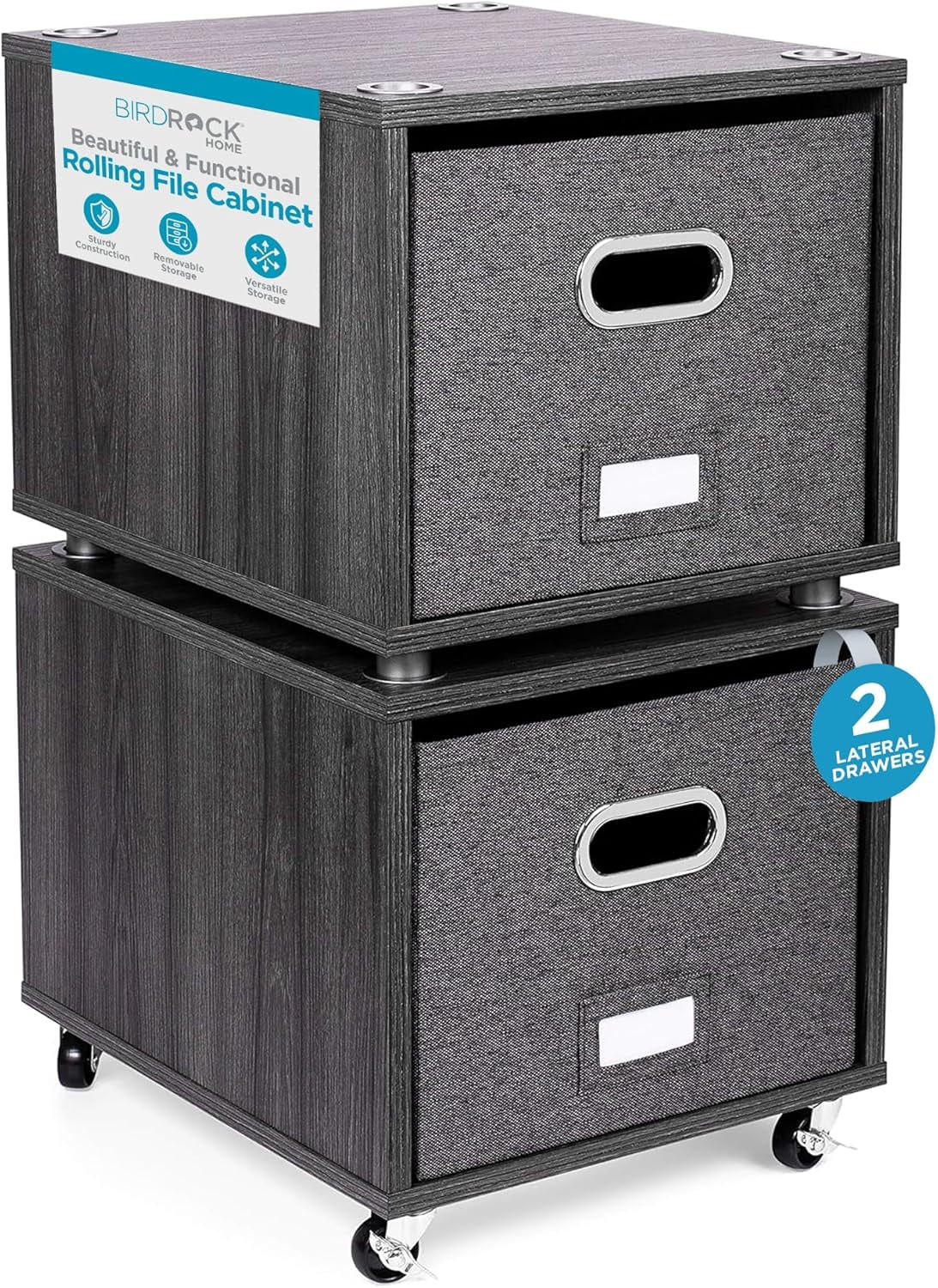 Rolling File Cabinet – Decorative Storage Shelf w/Removable Bins ...