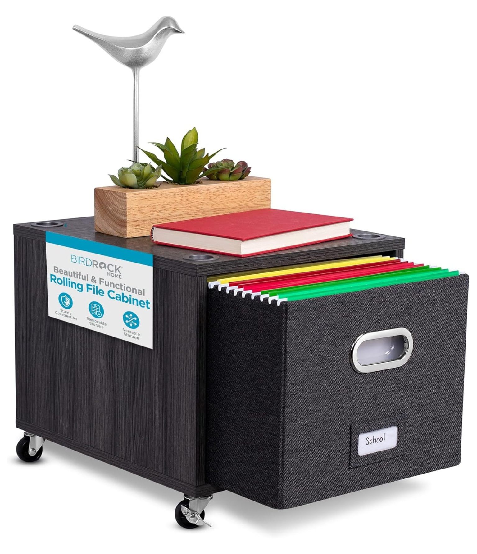 Rolling File Cabinet – Decorative Storage Shelf w/Removable Bins ...