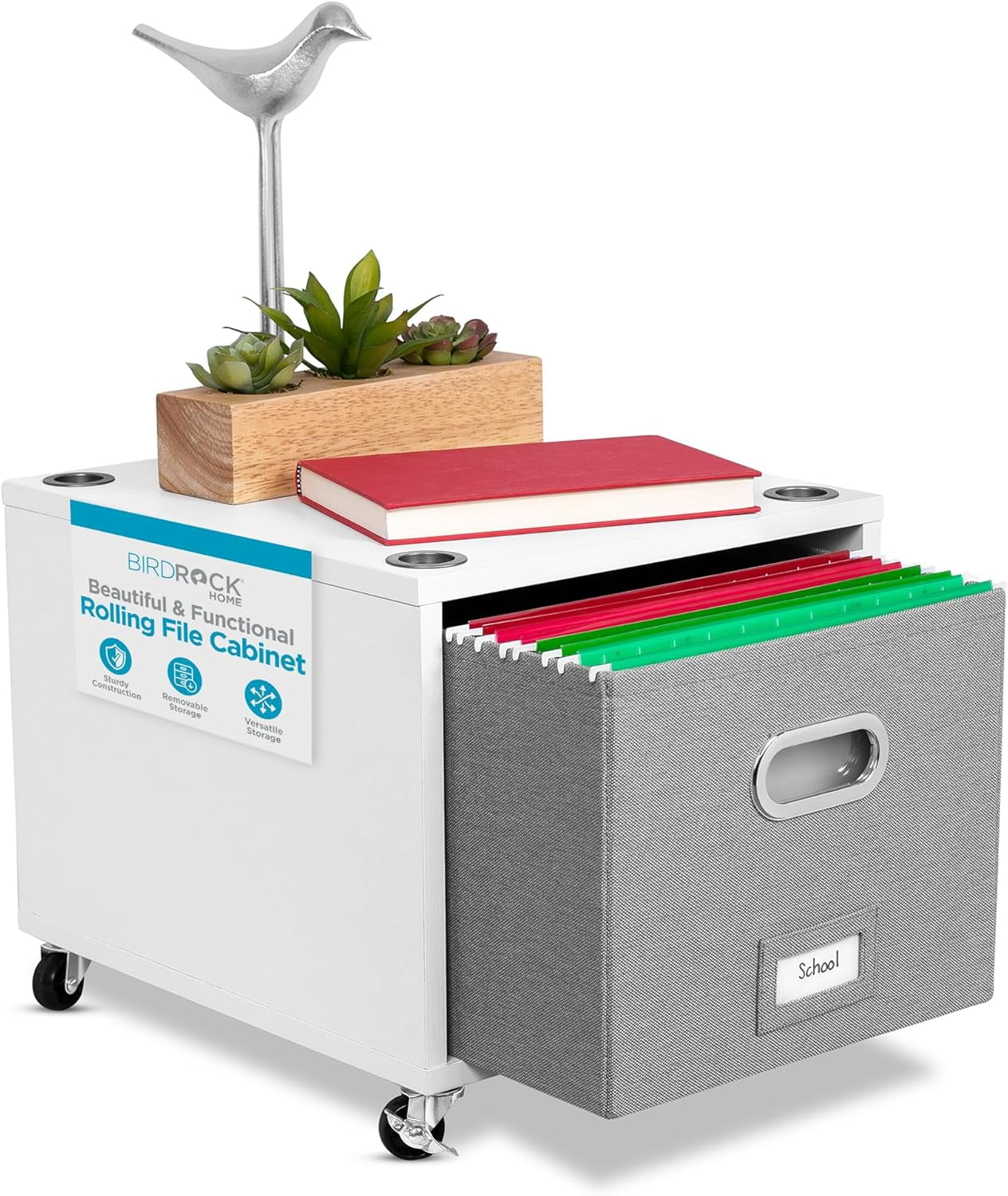 Rolling File Cabinet – Decorative Storage Shelf w/Removable Bins ...