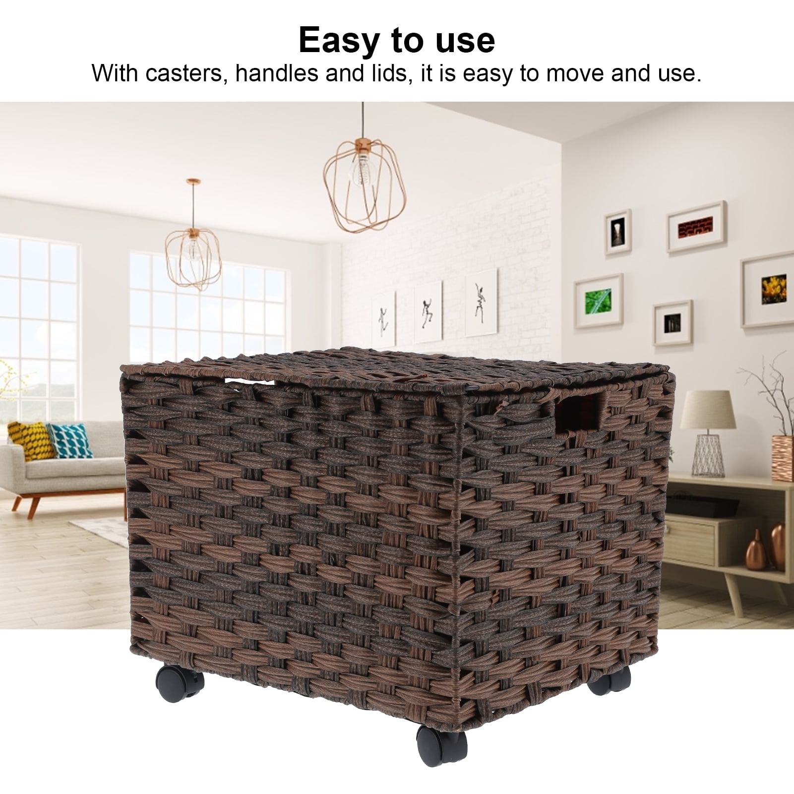 MGAXYFF Rolling File Cabinet, Hand Woven PE Rattan File Box With Wheels ...
