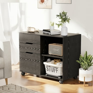 Natwind 5-Drawer Wood Printer Stand with Charging Socket, Mobile File ...