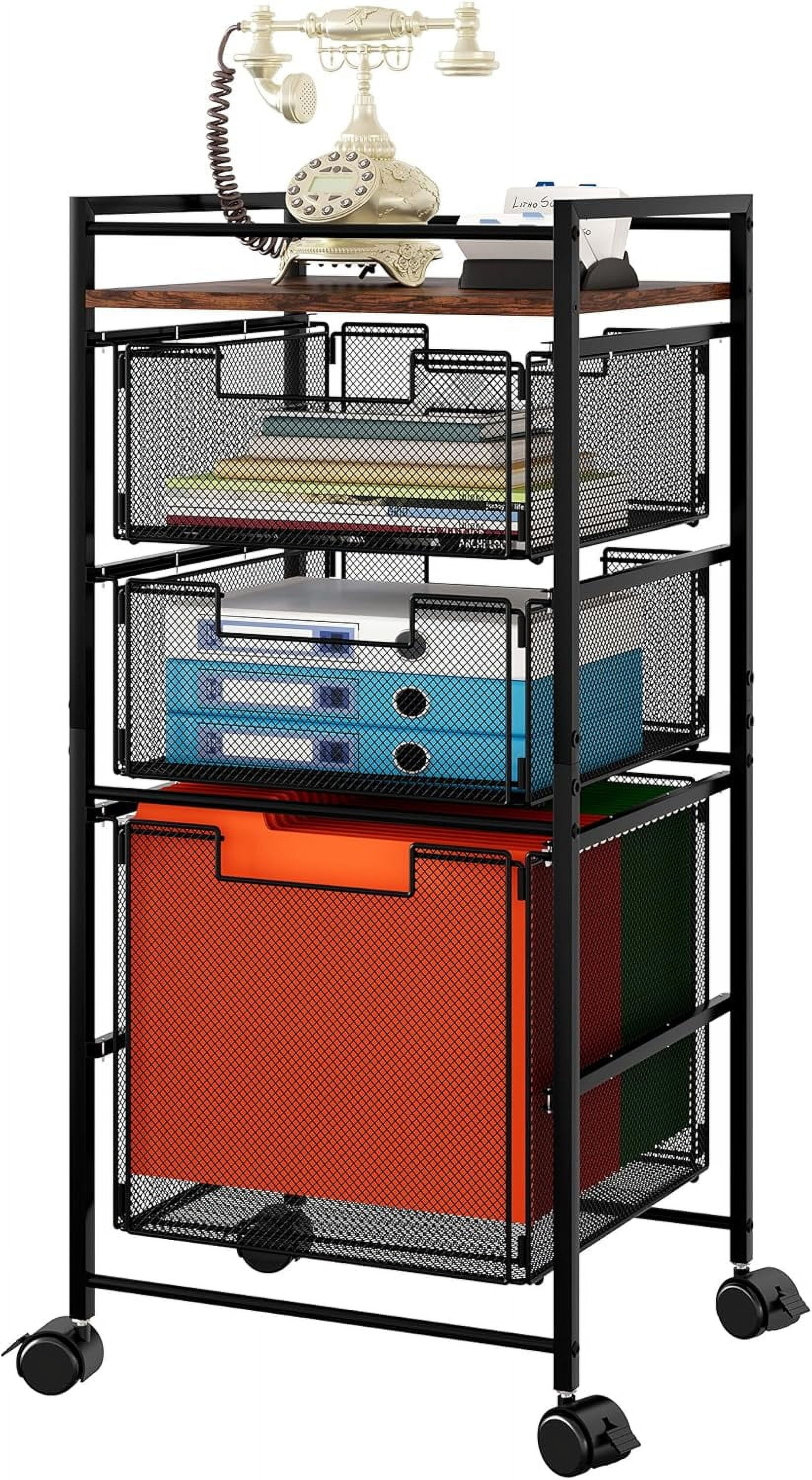 Rolling File Cabinet, Metal File Organizer Storage Cart, Mobile File ...