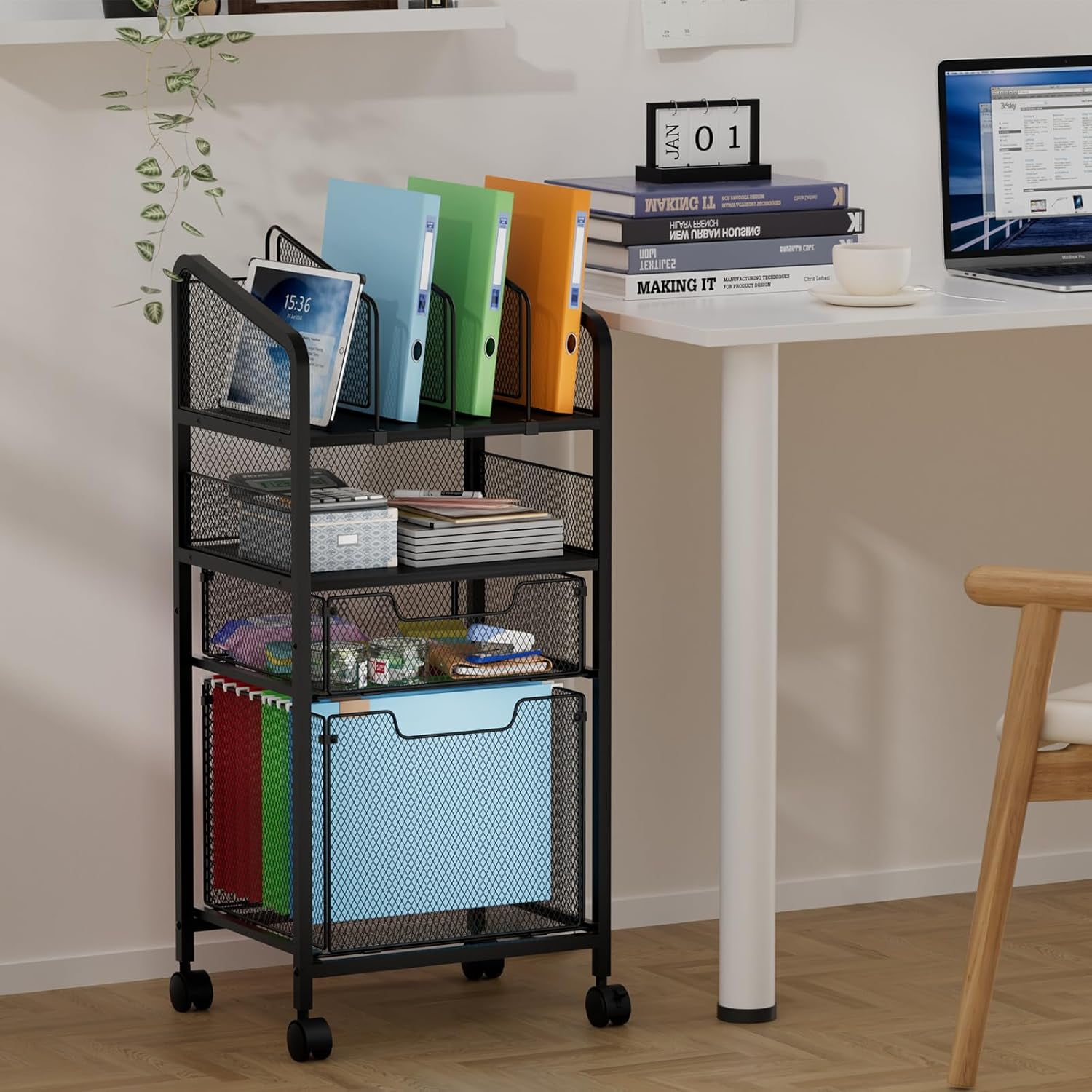 Rolling File Cabinet Organizer Cart, 4-Tier Rolling File Utility Cart ...
