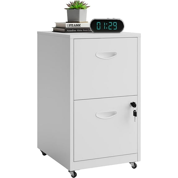 Rolling File Cabinet on Wheels, Mobile Two Drawer Filing Cabinet with ...