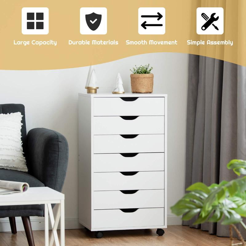 Rolling File Cabinet, Wooden Filling Storage Cabinet with Drawers and ...