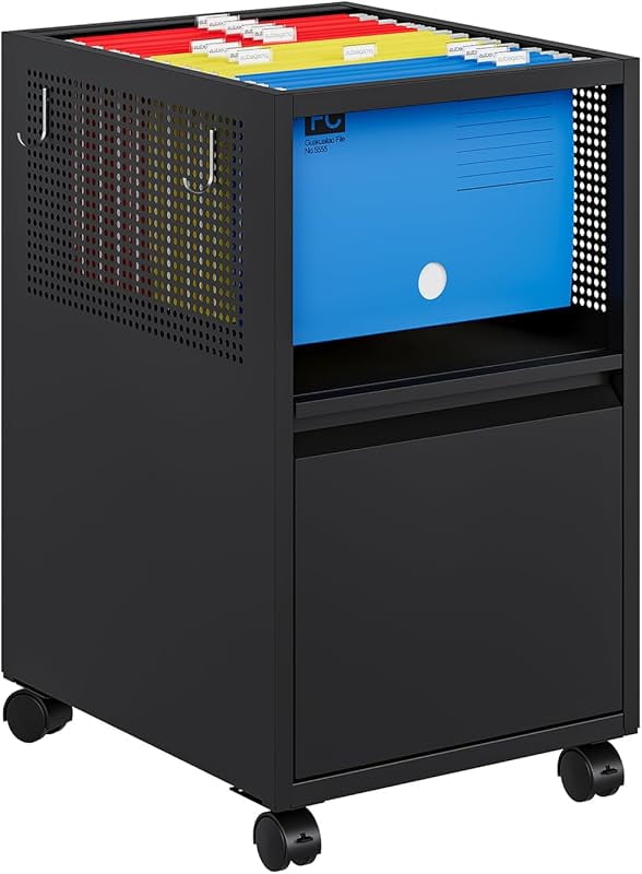 Rolling File Cabinet with 2 Drawer, Mobile Files Cart with Hanging Rod ...