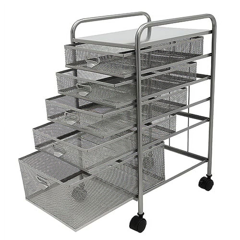 Rolling File Cabinet with 5 Drawers, Metal Mesh Utility Cart Files ...