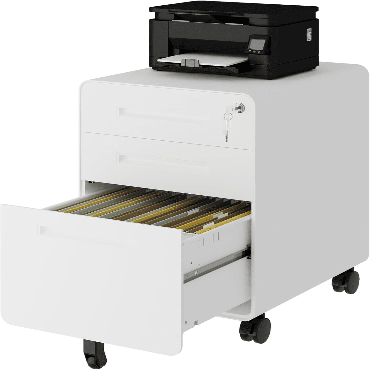 Rolling File Cabinet with Lock 2 Drawer Metal Mobile Office Filing ...