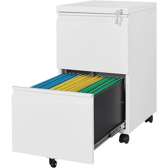 Rolling File Cabinet with Lock, 2 Drawer Metal Mobile Office Filing ...