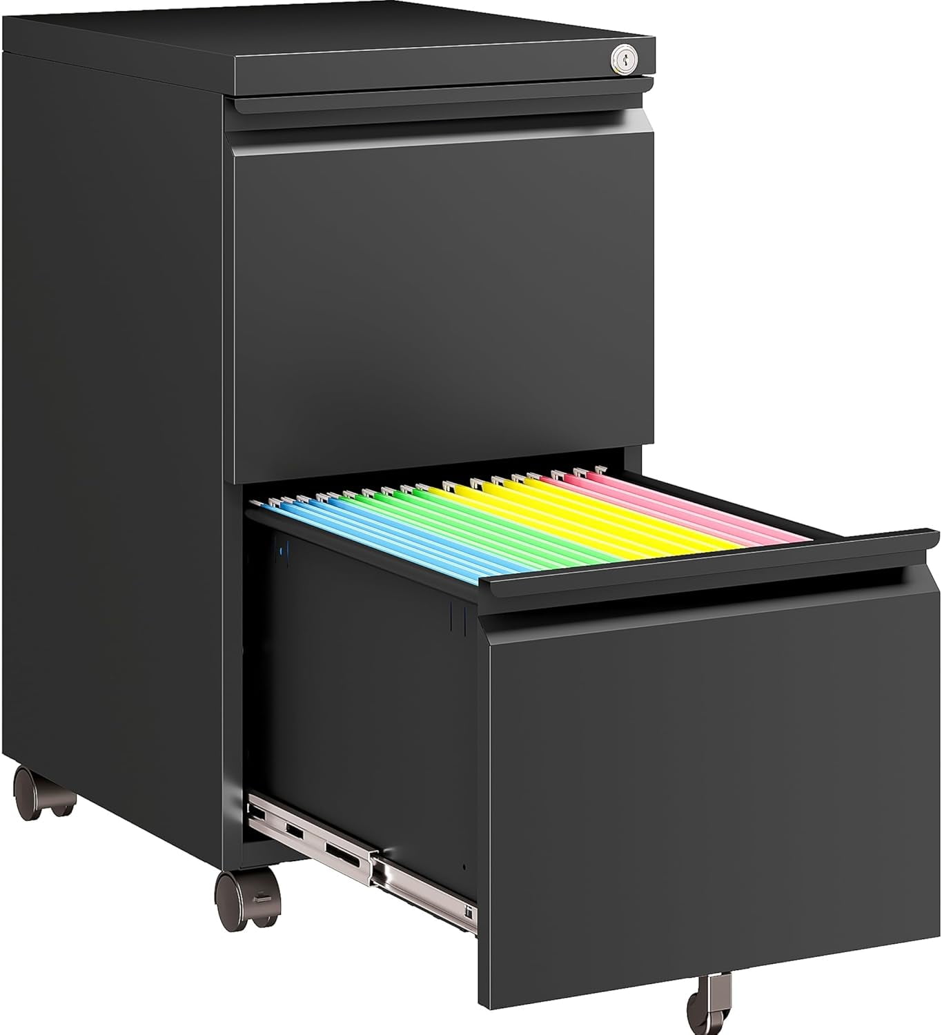 Rolling File Cabinet with Lock, Black Metal Design, Fits A4/Letter ...