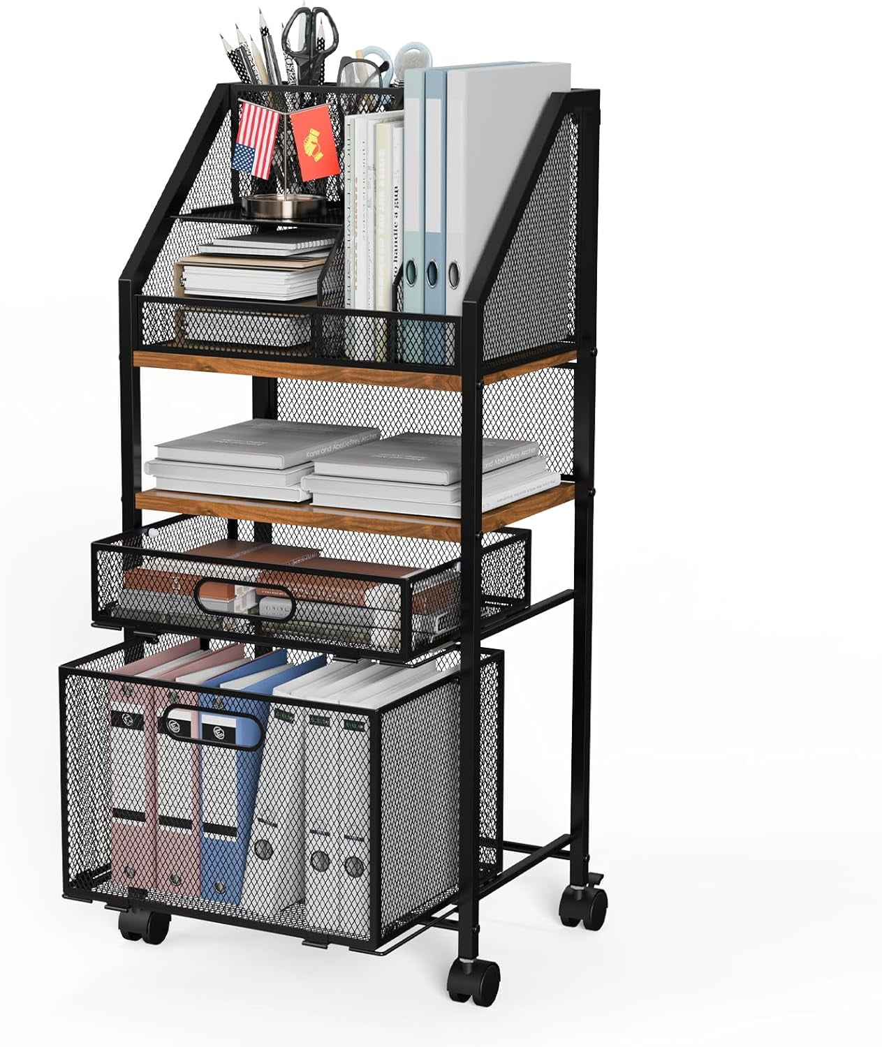 Rolling File Cart with 2 Drawers Metal Moving Storage Cart with ...