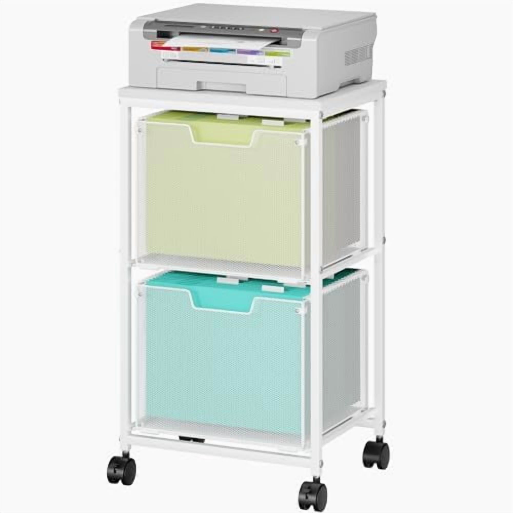 Rolling File Cart with 2 Storage Drawers, Under Desk Storage, Hanging File Folder Organizer with ...