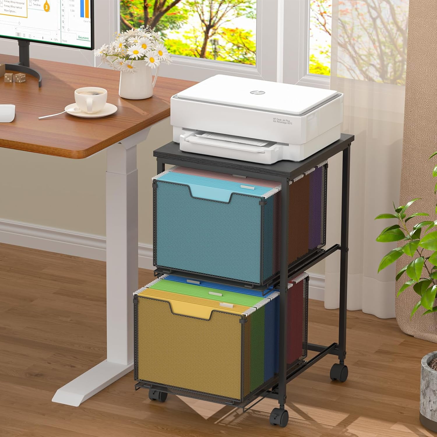 Rolling File Cart with 2 Storage Drawers,Under Desk Storage,Filing ...